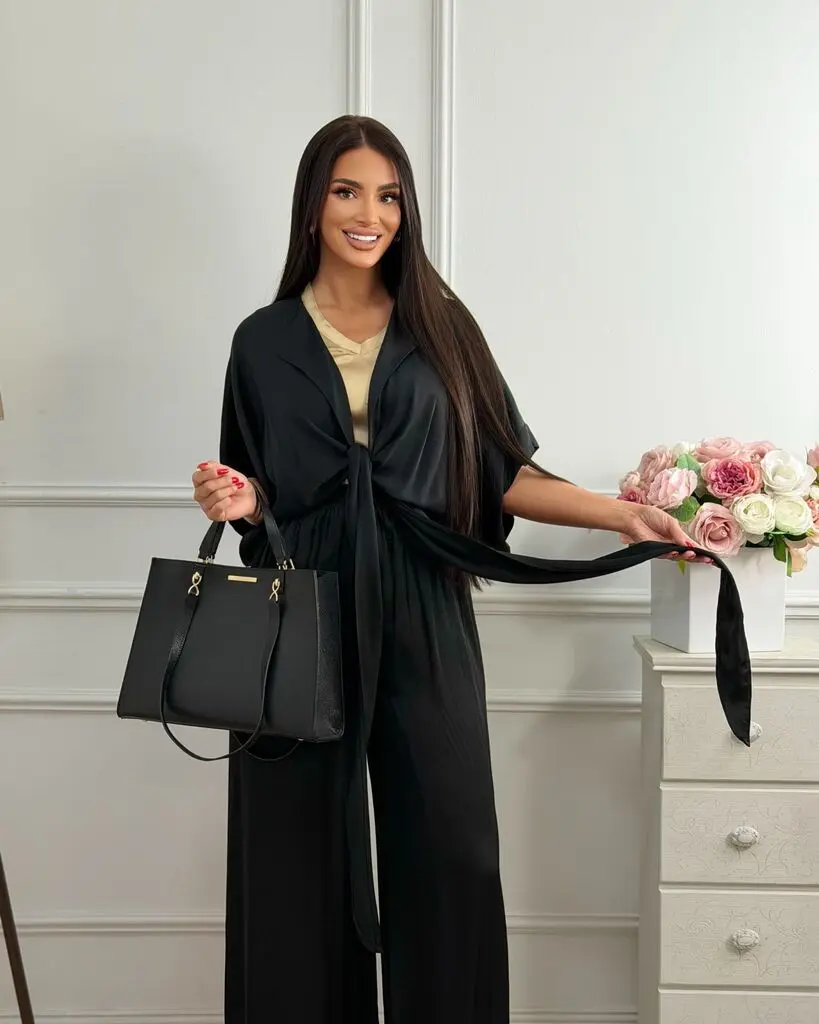 Squareonline Ženski kardigan Black Satin Touch, Crni