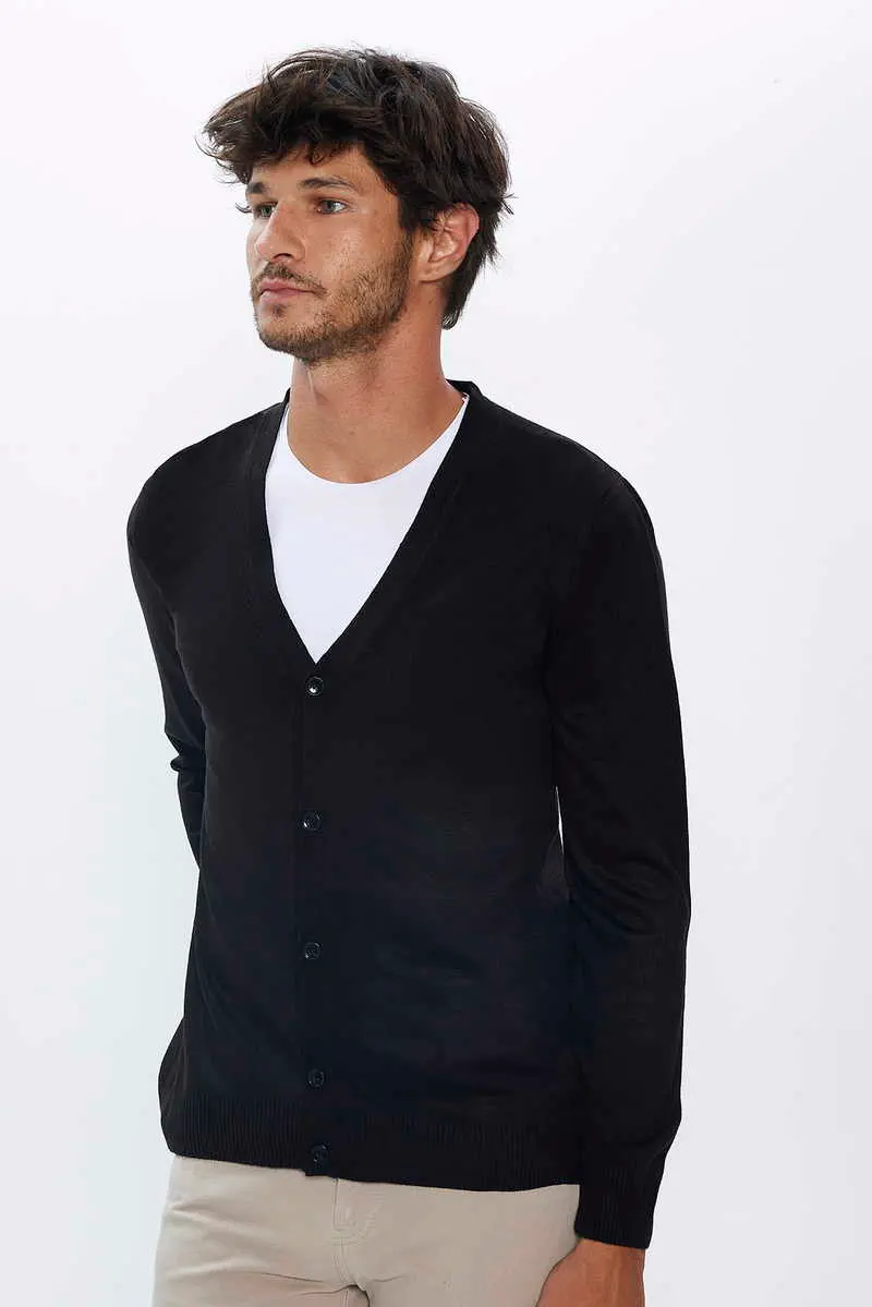 TUDORS Muški kardigan Hirka, Slim Fit, Crni