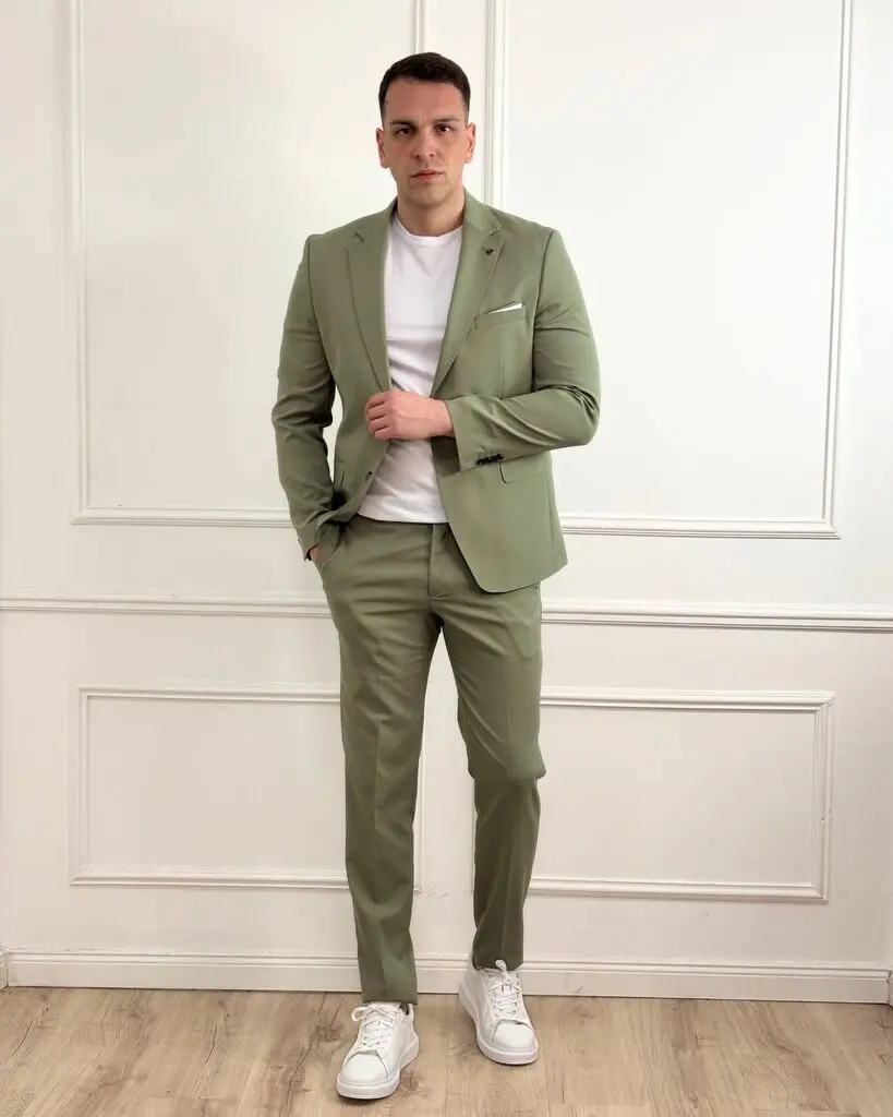 Squareonline Muško trodelno odelo Olive Green Elegance, Zeleno