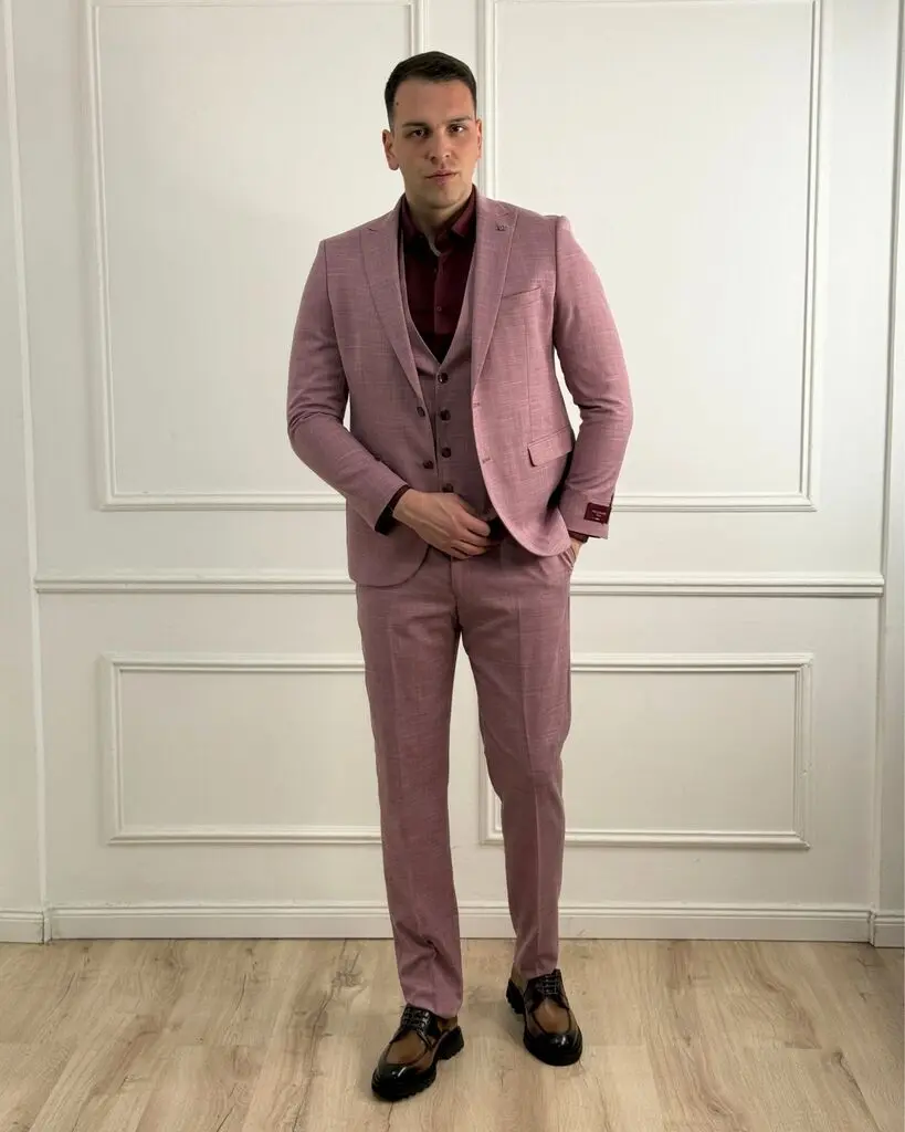 Squareonline Muško trodelno odelo Burgundy Rose Elegance, Prljavo roze