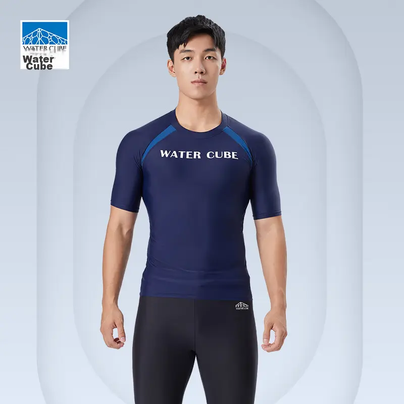 Water Cube Muška majica za kupanje, Kratki rukav, Teget