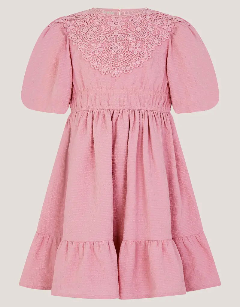 Monsoon Children Haljina za devojčice Crochet Yoke, Mini, Roze