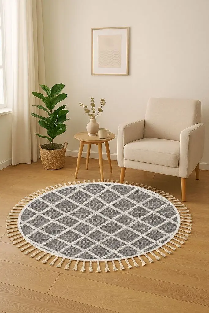 Conceptum Hypnose Tepih Bukle 1409, O120 cm, Sivo-beli