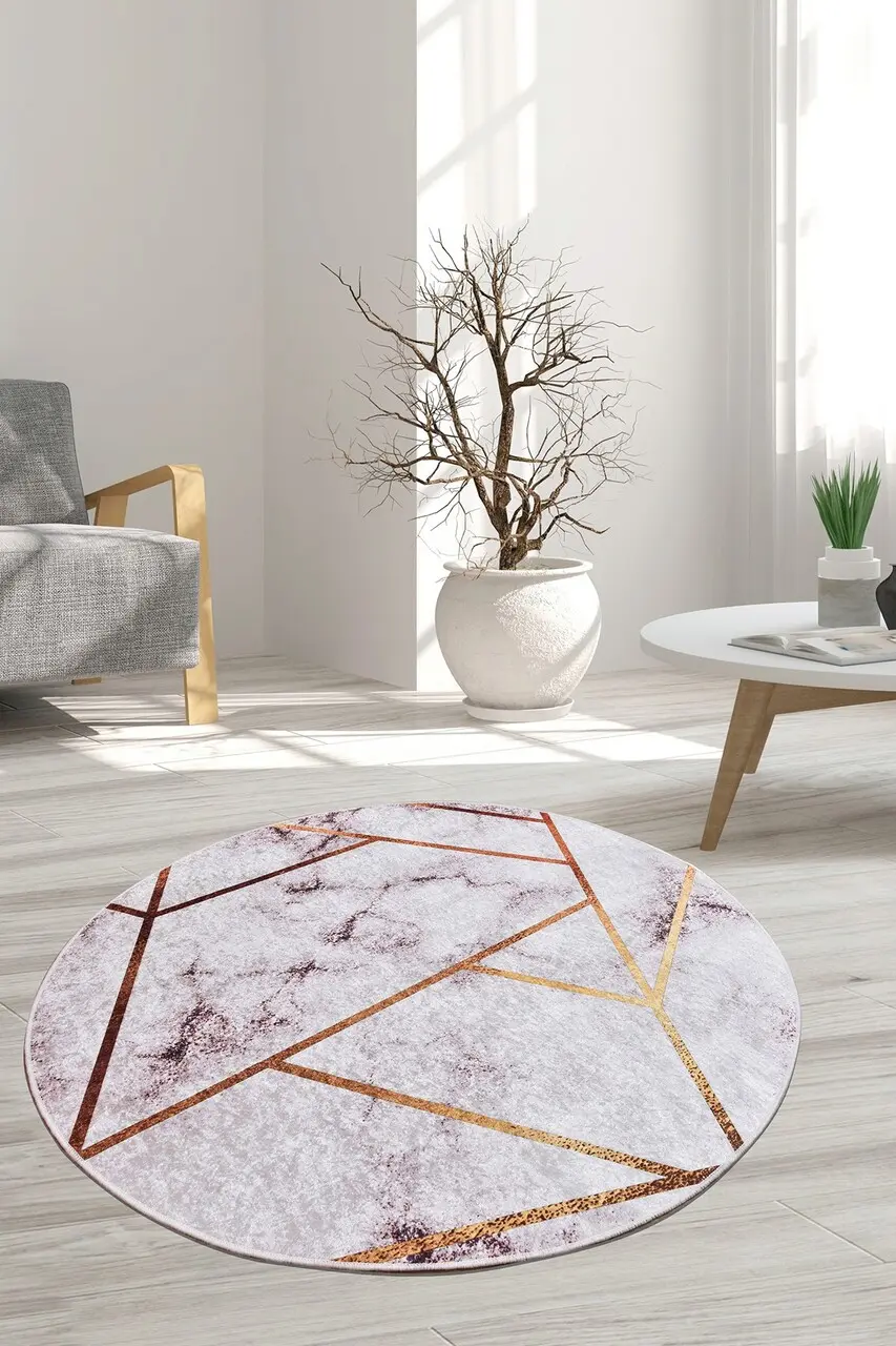 Conceptum Hypnose Tepih Brett Cap 200, O200 cm, Belo-zlatne boje