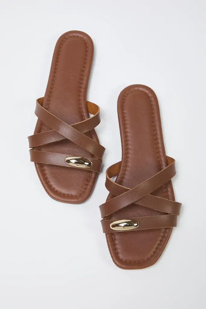 Trendyol Shoes Ženske papuče Takss25Te00046, Braon