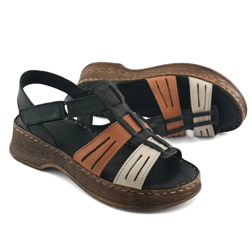 Mona Shoes Ženske sandale, Kožne, Braon-crne