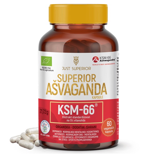 AŠVAGANDA KAPSULE KSM66 ORGANSKI EKSTRAKT JUST SUPERIOR 60 KOMADA