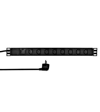 19"Nap.panel 8xC13,utikač SCHUKO+PNZ,1HU,ALU,kabl 2m,crni
sa prenaponskom zaštitom T3 (klasa D), RAL9005 (crna)