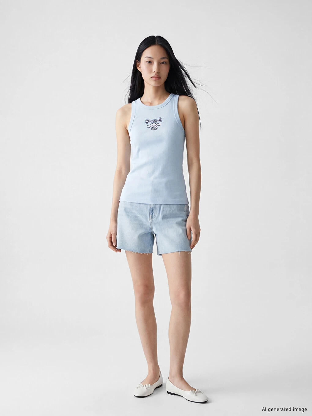 XSIDE Cinnamoroll Vezeni Okrugli Izrez Ženska Rebrasta Top Majica