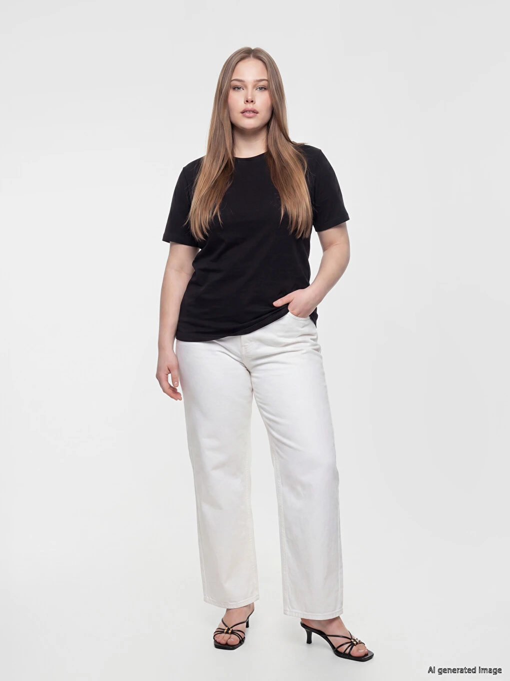 LCWAIKIKI Curve Ženska Majica Sa Okruglim Izrezom Plus Size