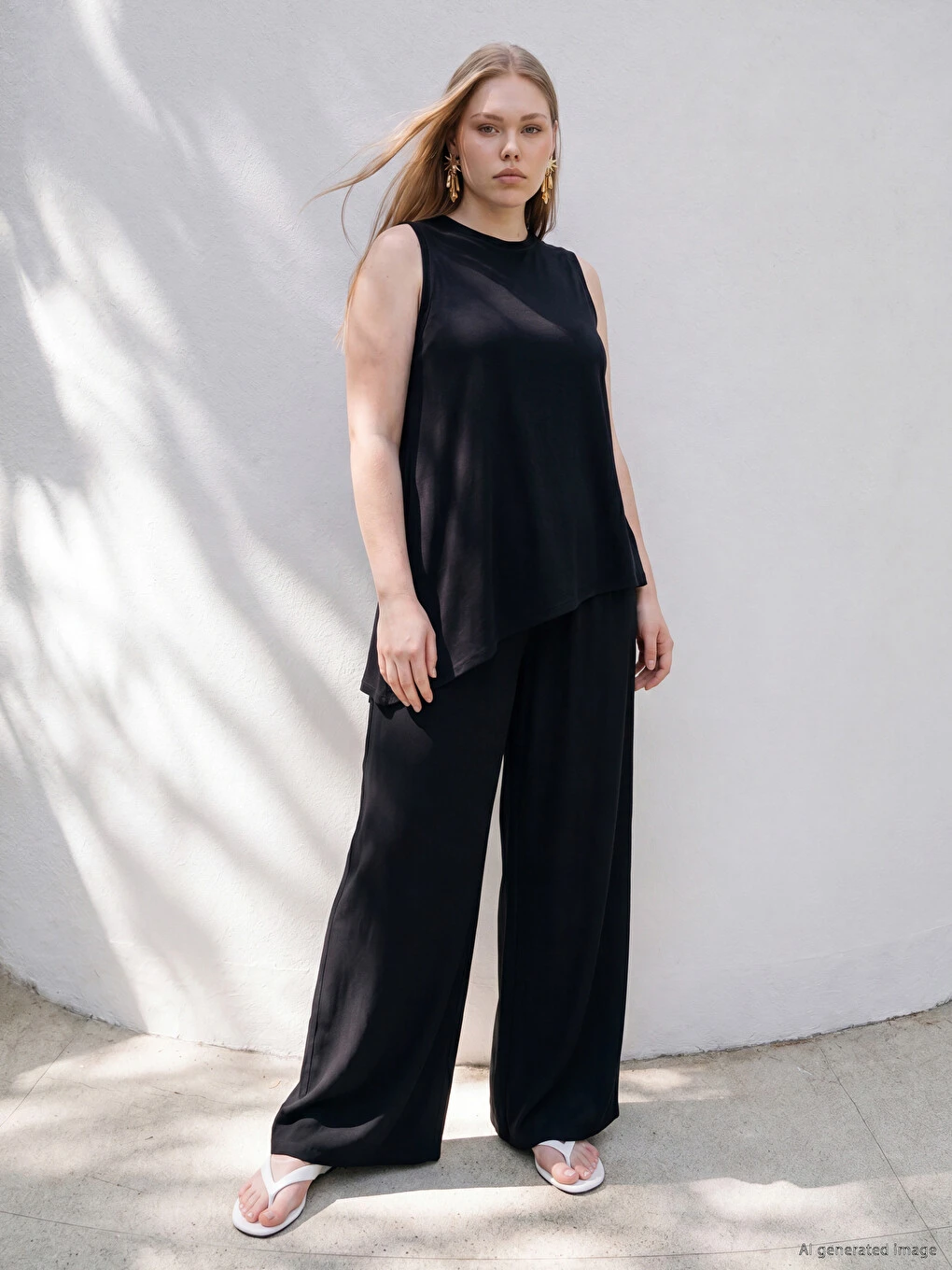 LCWAIKIKI Curve Plus Size Ženska Majica Na Bretele Asimetričnog Kroja