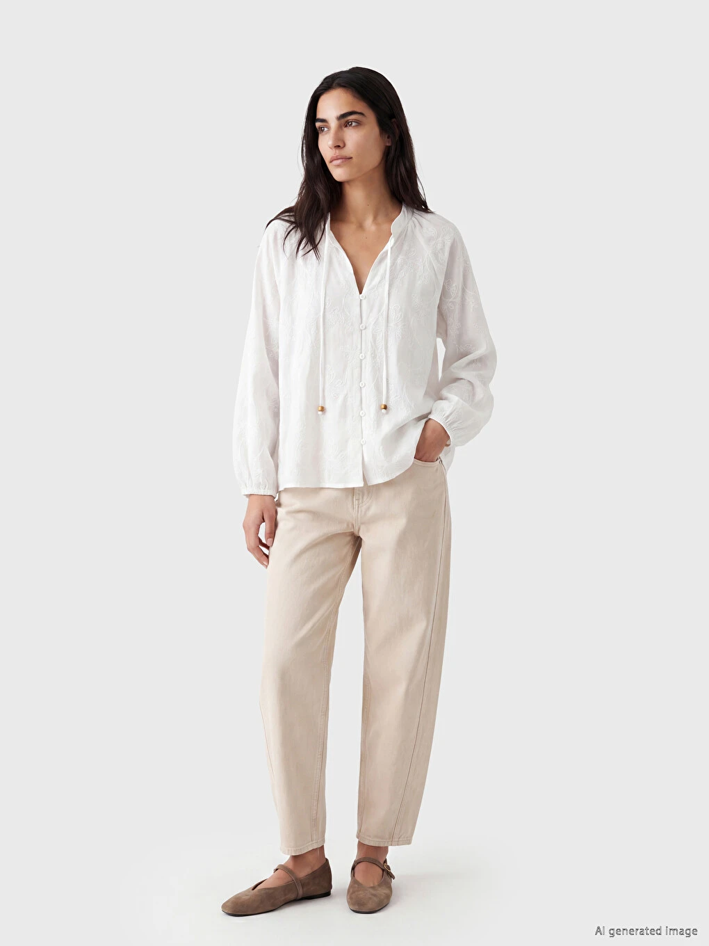 LCW Vision Vezeni Preveliko 100% Pamuk Bluza