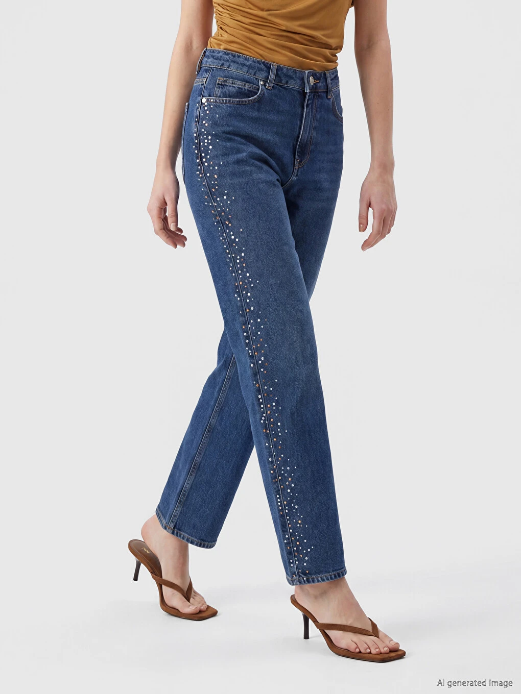 LCW Jeans Straight Fit Ženske Farmerke Sa Cirkonima