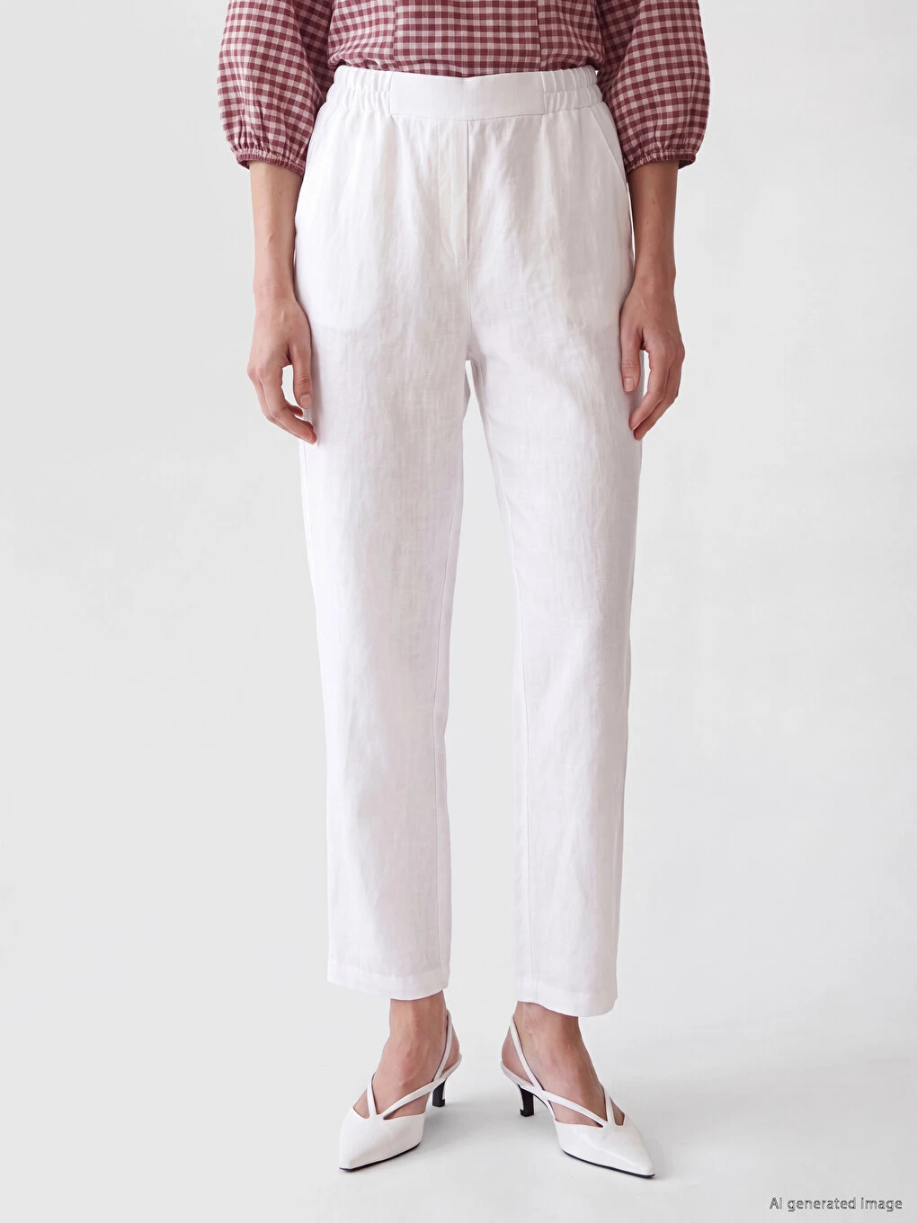 LCW EVERYDAY Elastični Struk Ženske 100% Lanene Pantalone
