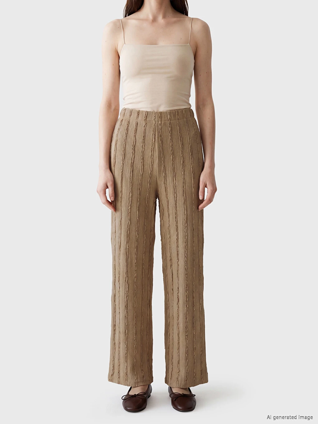 LCW Comfort Elastični Struk Teksturirane Ženske Pantalone