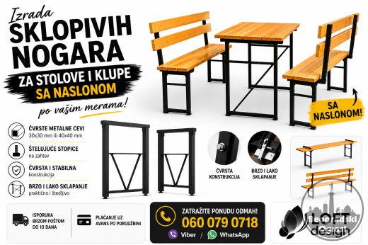 IZRADA SKLOPIVIH NOGARA SA NASLONOM - MEHANIZAM ZA STOLOVE I KLUPE