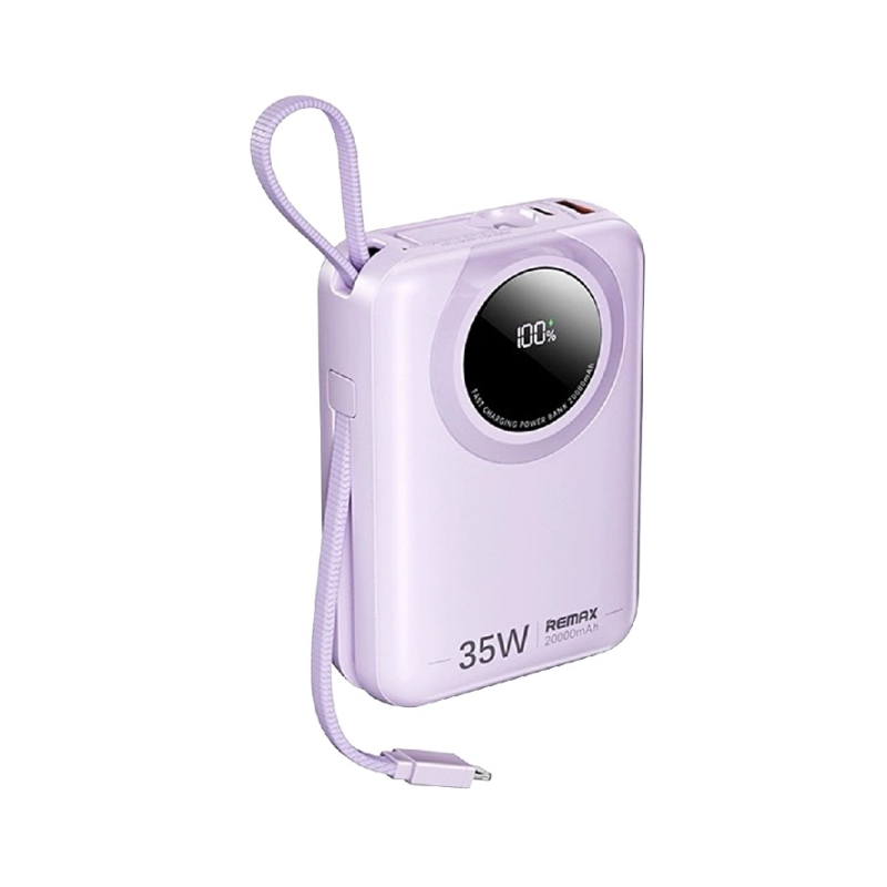 REMAX RPP-73 PURPLE 35W POWER BANK WITH 2 FAST CHARGING CABLES 20000MAH