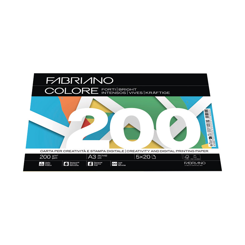 PAPIR COLORE A3 200G PK100 FABRIANO 19100818 JARKA MEŠAVINA 5BOJA