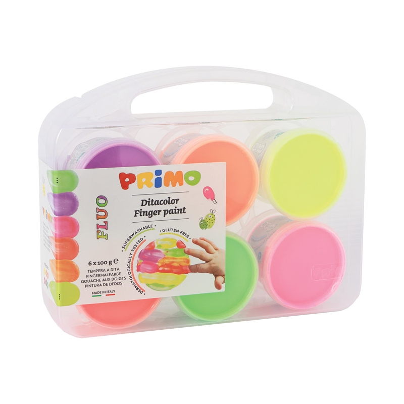 BOJA TEMPERA ZA PRSTE FLUO 100ML X 6BOJA (ČAŠA) U PP KUTIJI PRIMO CMP 2214TD6FLUO