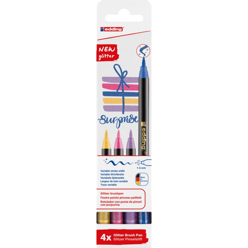 BRUSH FLOMASTERI E-1340, 1-6 MM GLITTER SET 1/4 EDDING SORTIRANO