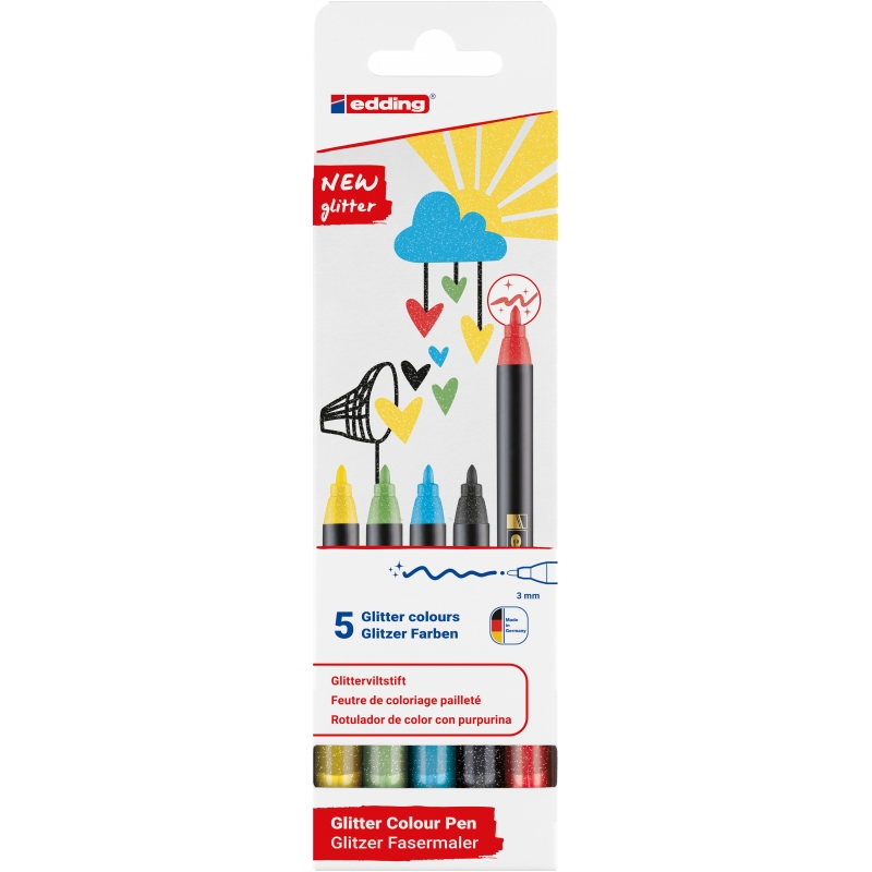 FLOMASTERI E-1200 1-3MM GLITTER , SET 1/5 STANDARDNE BOJE EDDING SORTIRANO