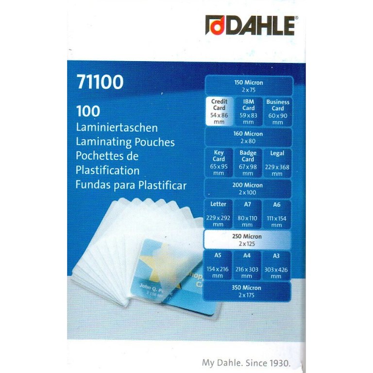 FOLIJA ZA PLASTIFIKACIJU DAHLE 54X86MM 125 MIC, 1/100 DAHLE