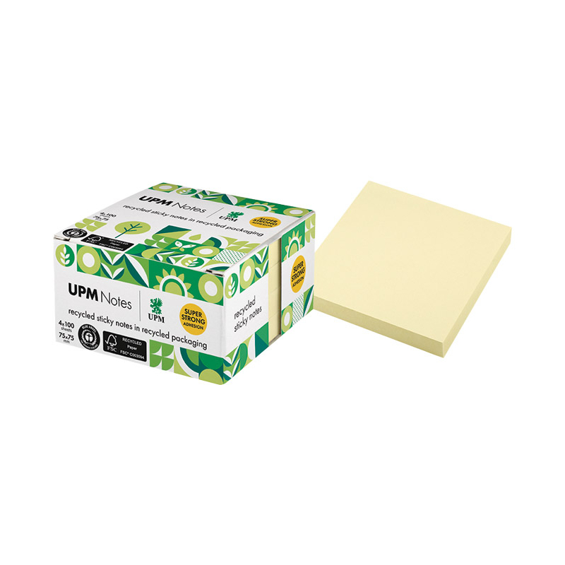 Blok Samolepljiv 75x75mm 100L (Reciklirani 100%) Pk4 UPM 5654-11UR-4 Pastelno Žuti