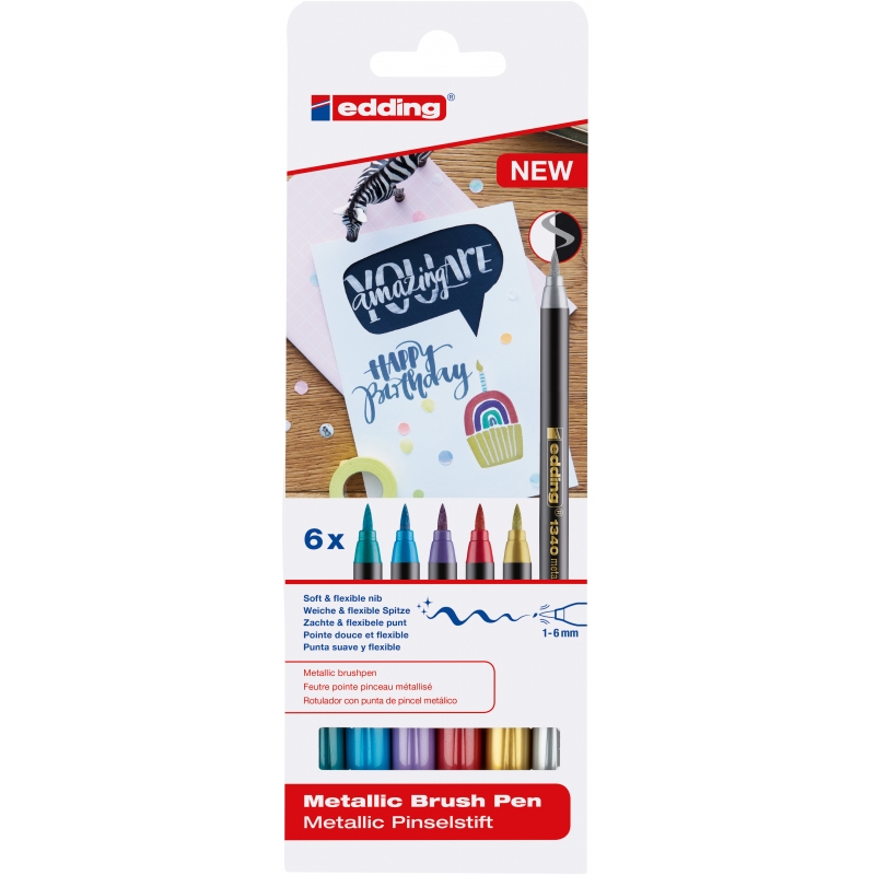 Brush Flomasteri E-1340, 1-6 Mm Metalik Set 1/6 Edding Sortirano