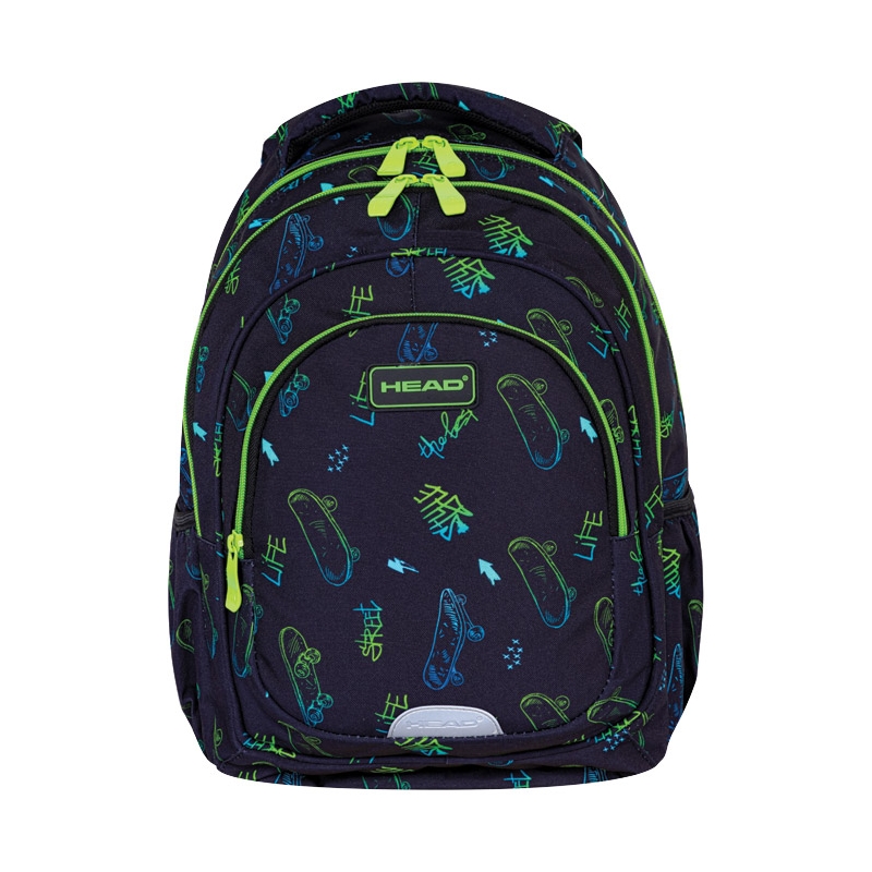 Ranac Đački Anatomski 3zipa AB330 Skate Lifestyle 24.Head 502024037 Crno-Zeleni