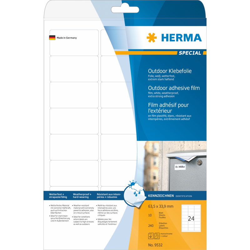 Outdoor Etikete 63,5x33,9 A4 1/10 Bela Herma
