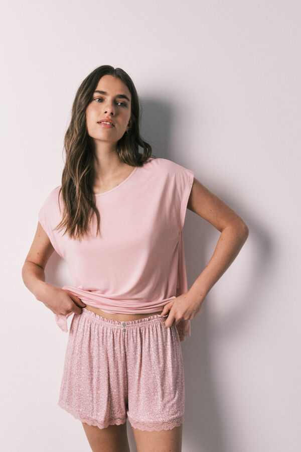 Rosa viskose-pyjama kurz mit animal-print