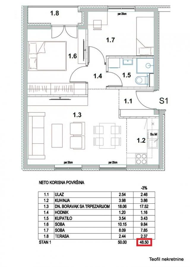 PALILULA BORČA 48m2 , (T) ,103000e