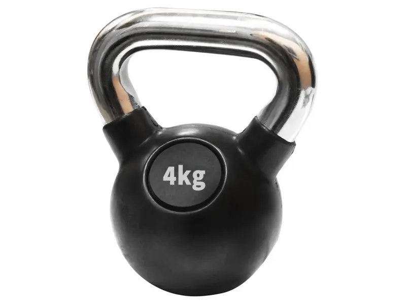 TRENAŽER-KETTLEBELL RUČNI TEG GUMIRAN 4kg HROM-CRNI