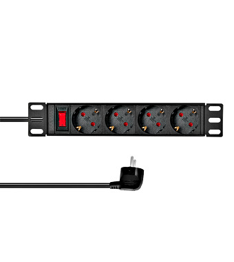 10"Nap.panel 4xSCHUKO+On/Off,1HU,ALU,kabl 2m,crni
sa On/Off prekidačem, RAL9005 (crna)