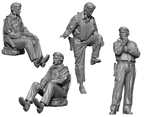 Legend LF4403 US WWII Navy Pilot Set No.2 (4 Pilots - Seated & Standing / 3D-Printed)