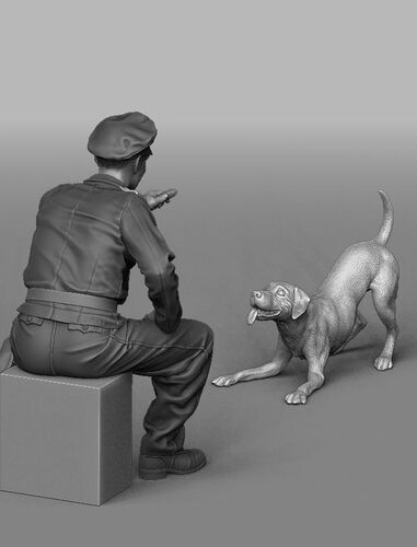 PanzerArt FI35-072 German tank officer playing with puppy