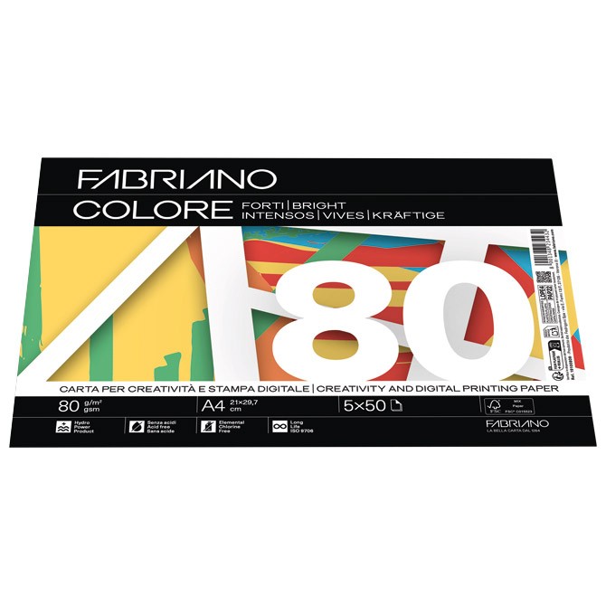 Papir Colore A4 80g pk250 Fabriano 19100809 jarka mešavina 5boja