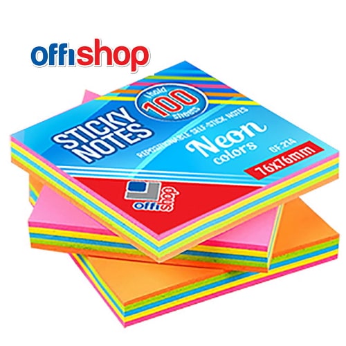 Samolepljivi blok za poruke neon 75x75mm 100l NS25988 OF214
