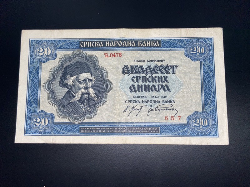 20 DINARA 1942. - PLAVI VUK