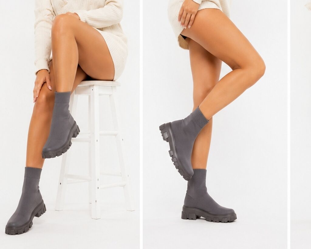 Ženske čizmice – čarapa model, siva - Dizajn: “sock boots” –