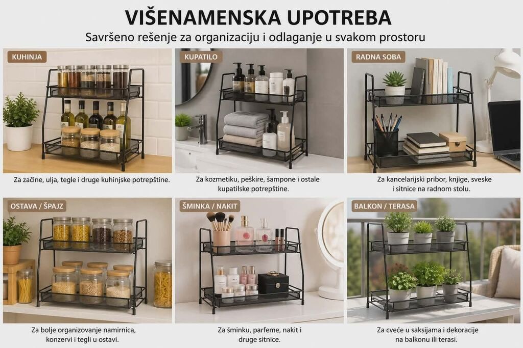 Višenamenska polica na 2 nivoa – organizator za kuhinju, kupatilo i