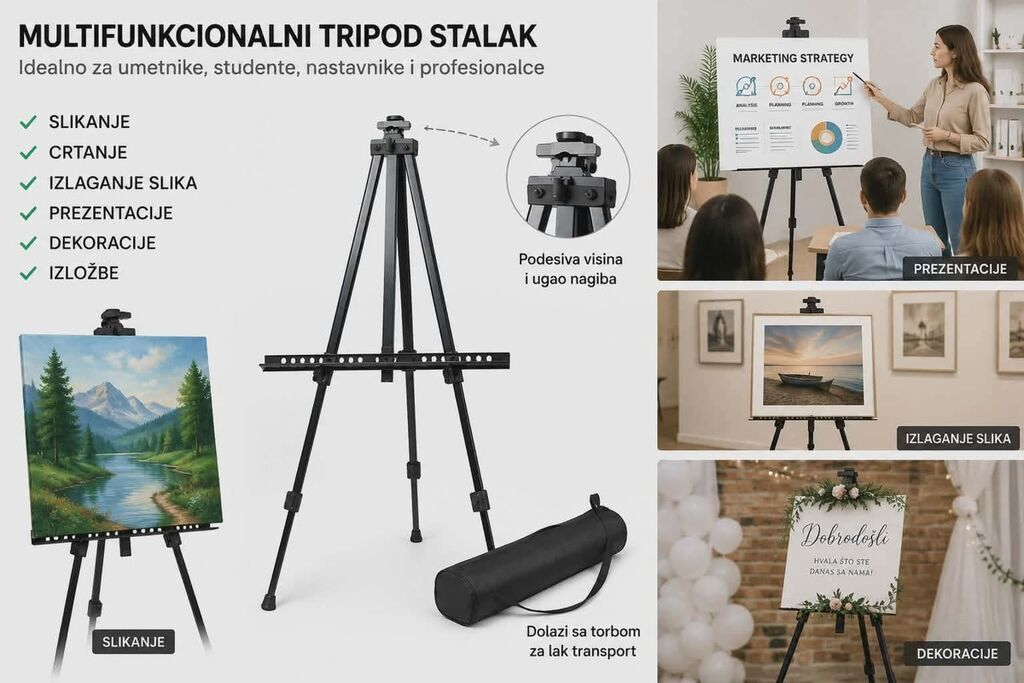 Podesivi slikarski stalak – tripod štafelaj sa torbom Praktičan i