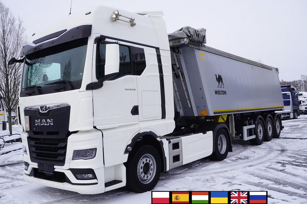 MAN TGX 18.510 4×2 tractor unit / Sleeper cab / 2023 / Wielton NW-3 tegljač + poluprikolica kipera