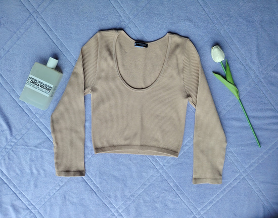 ZARA knit bež rebrasti pleteni krop top XS-S