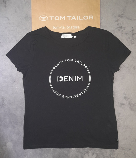 Tom Tailor crna majica beli logo kratak rukav%
