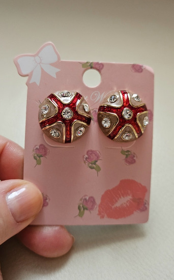 Red & gold enamel stud nove minđuše sa kristalima