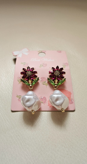 %Crystal Flower Pearl Drop Dangle minđuše, novo