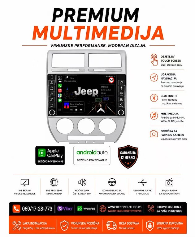 JEEP MULTIMEDIJA ANDROID,CAR PLAY NAVIGACIJA TOUCH SCREEN 10 INCA