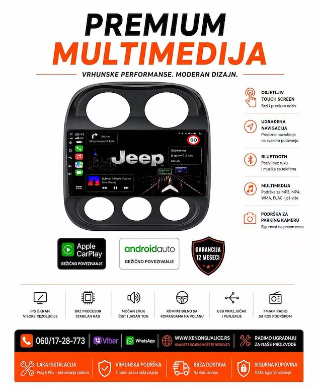 JEEP MULTIMEDIJA ANDROID,CAR PLAY NAVIGACIJA TOUCH SCREEN 10 INCA