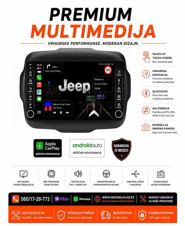 JEEP RENEGADE MULTIMEDIJA ANDROID,CAR PLAY NAVIGACIJA TOUCH SCREEN 10 INCA